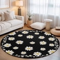 Black Daisy Flower Washable Round Area Rug 5 ft, Farmhouse Floral ...