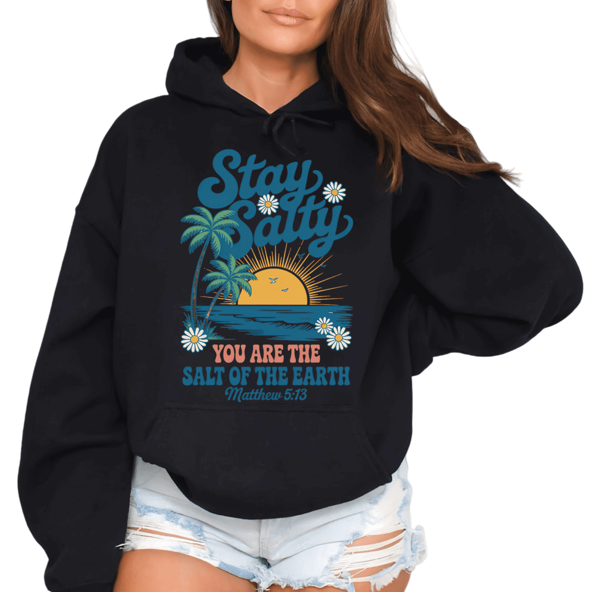Black Daisy Sunrise Beach Print Hoodie Graphic Sweatshirt S-2XL Stay ...