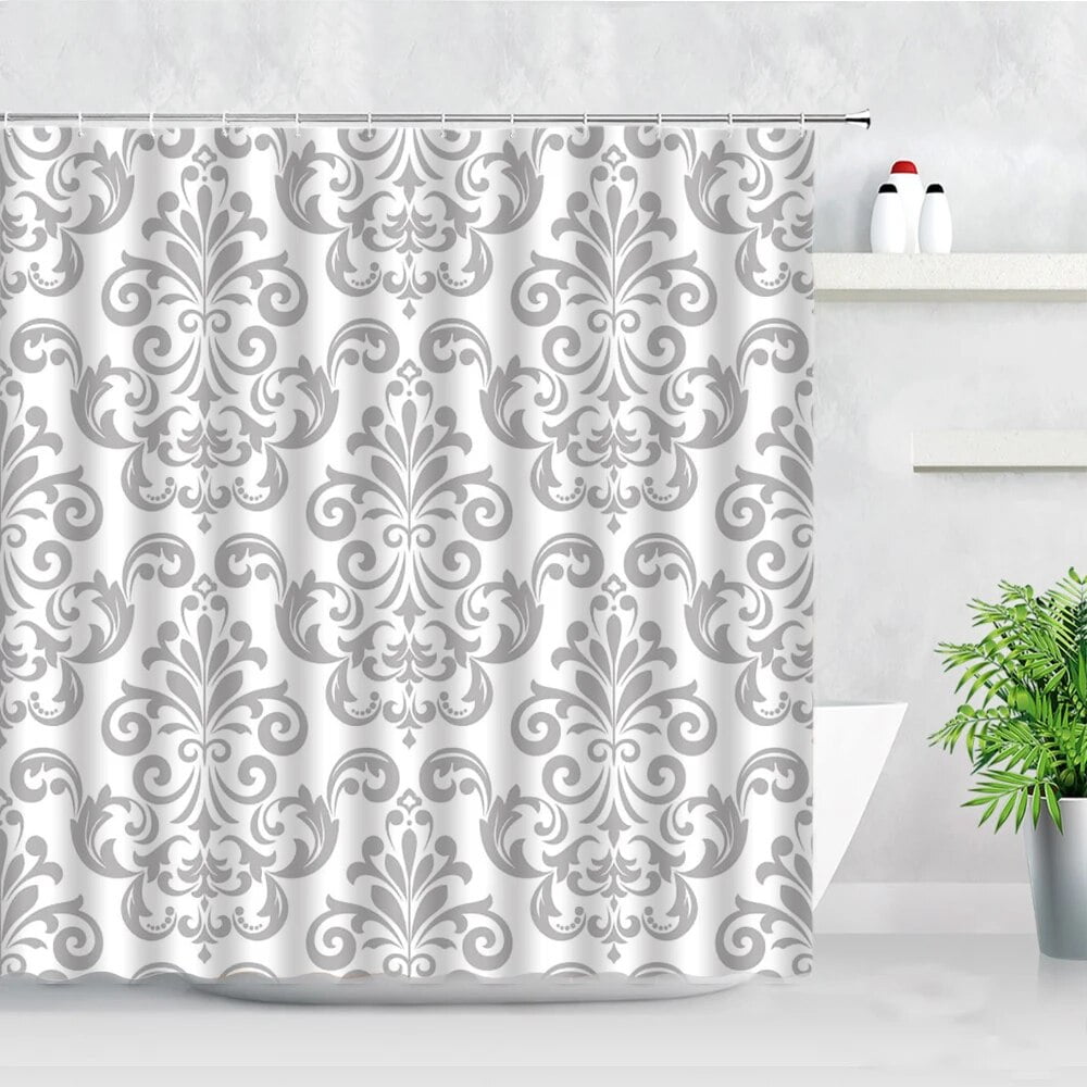 Black Damask Baroque Shower Curtains 3D Vintage Art Abstract Flower ...