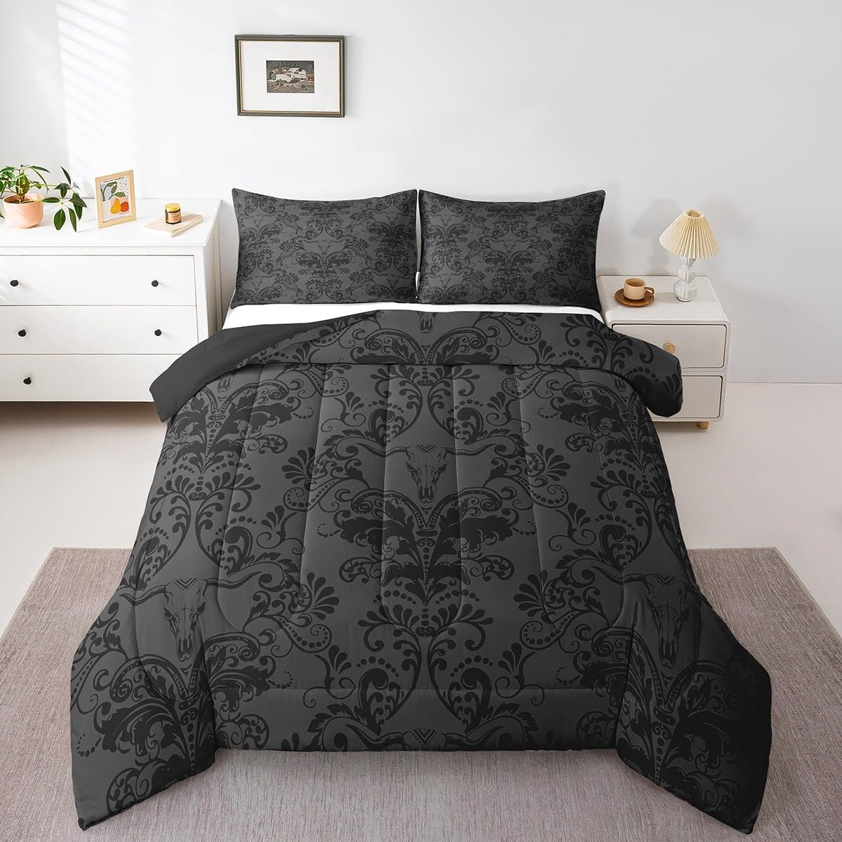 Black Damask Bedding Comforter Sets Antique Victorian Baroque Comforter ...