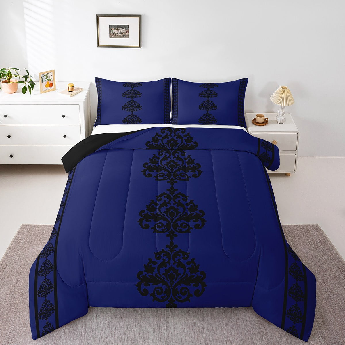 Black Damask Bedding Sets Queen Boho Gothic Style Bedding Sets for ...