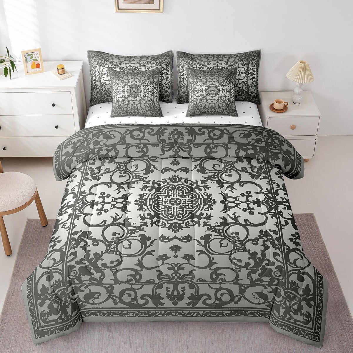 Black Damask Comforter Set 7 Piece Bed in a Bag Twin Gothic Bedding ...