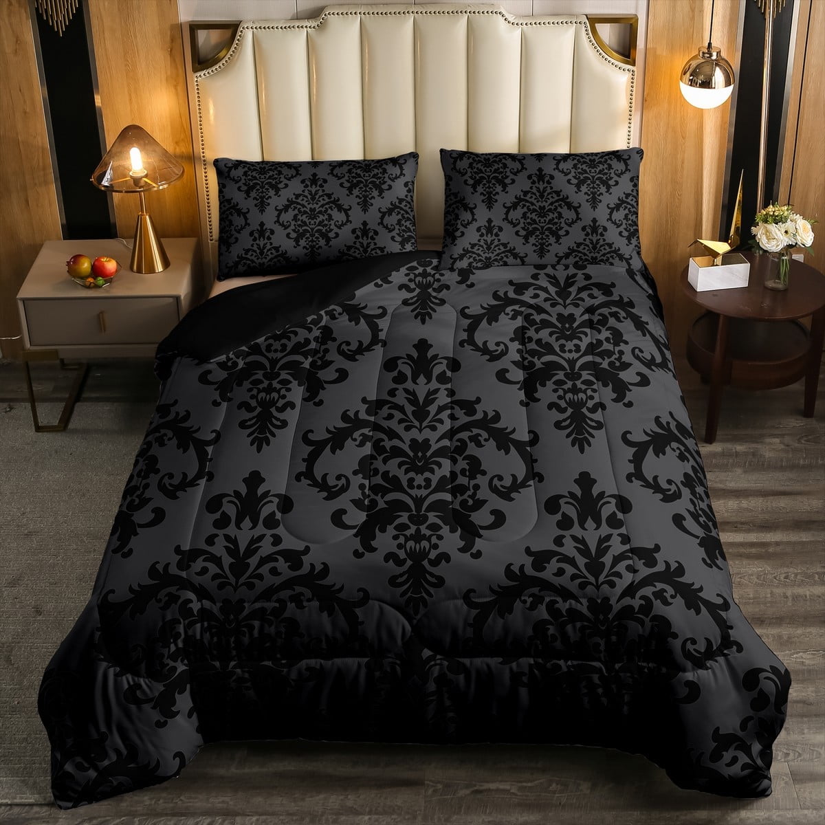 Black Damask Comforter Set Goth King Bedding Set,Victorian Quilt ...