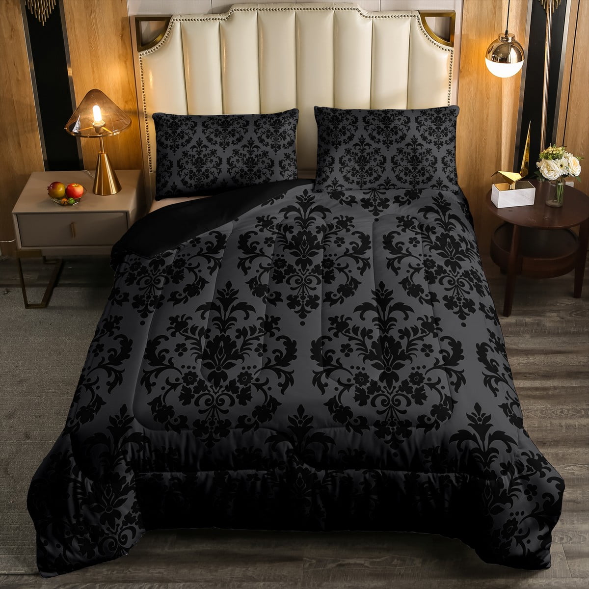 Black Damask Comforter Set Gothic Bedding Sets Full,Victorian Quilt ...