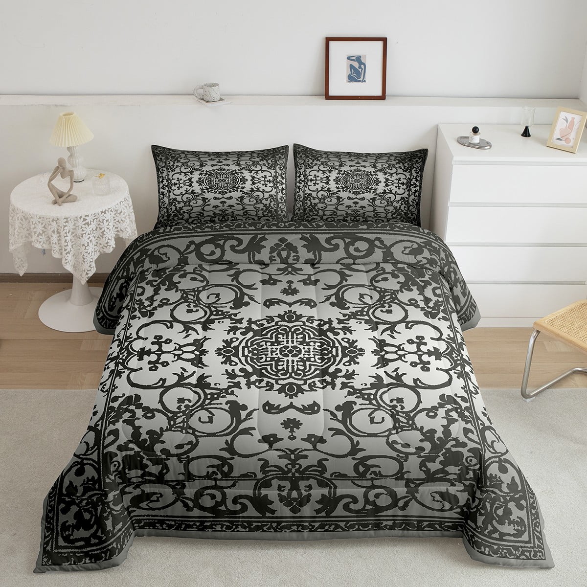 Black Damask Comforter Set Gothic Bedding Sets Full,Victorian Quilt ...