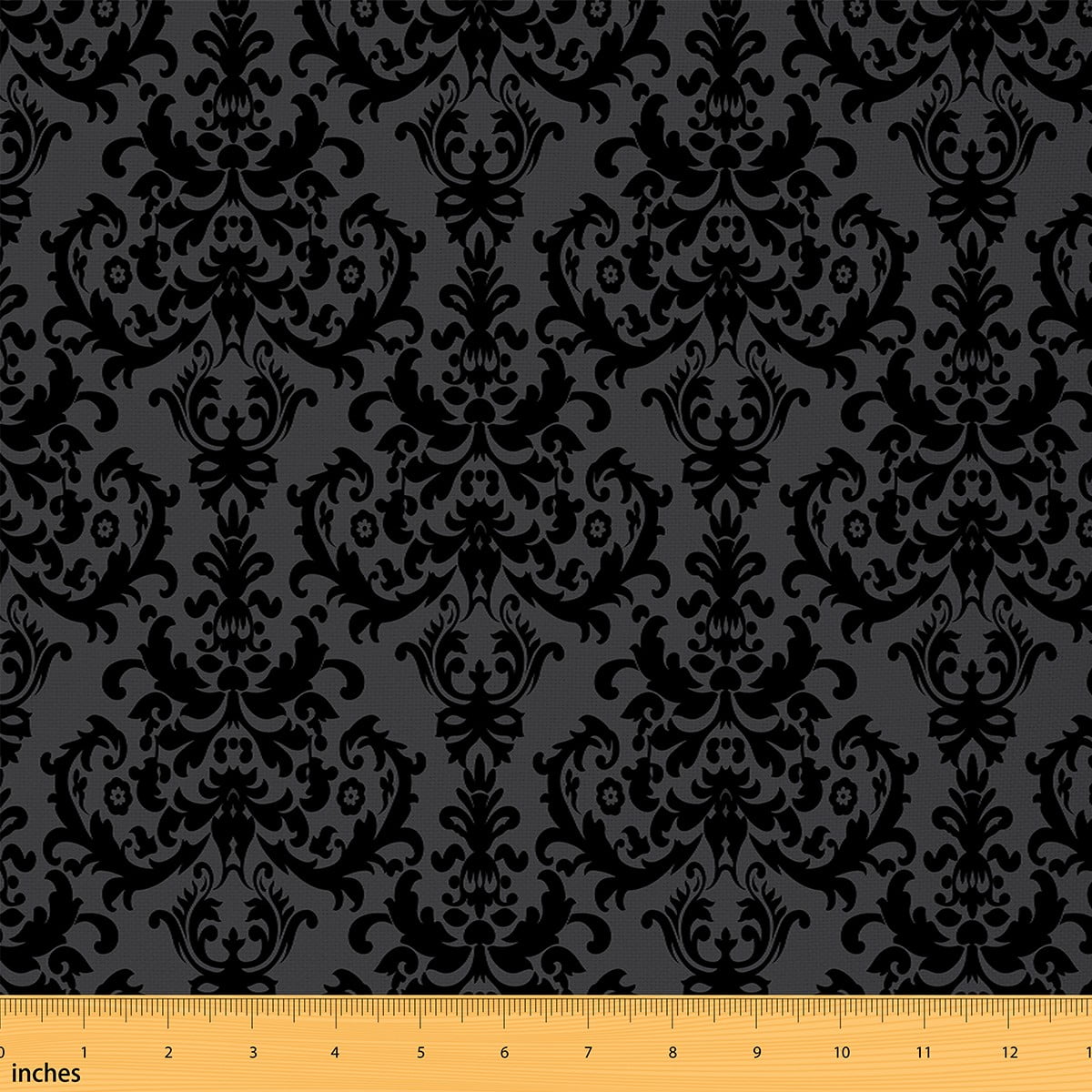 Black Damask Fabric By The Yard, Vintage Flowers Upholstery Fabric ...