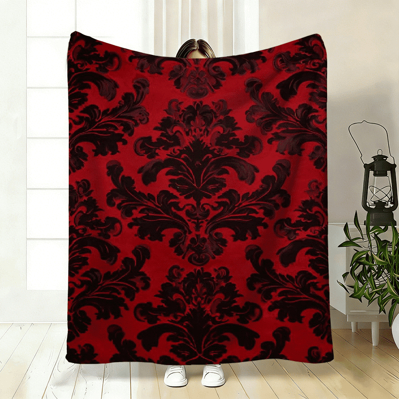Black Damask Flannel Blanket, Soft Lightweight Throw, Cozy Bedspread ...