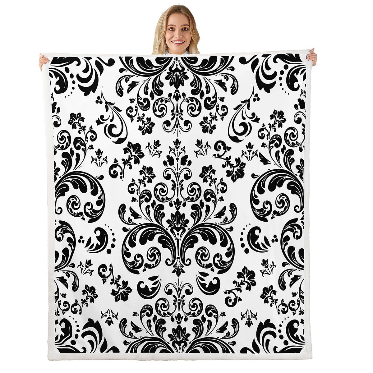 Black Damask Floral Sherpa Blanket 30"X40" Bohemian Black White Gothic ...