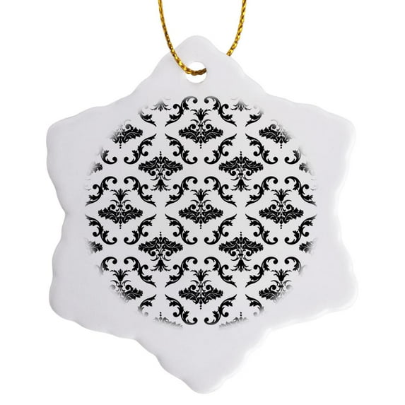 Black Damask Pattern - Retro Art, 3 inch Snowflake Porcelain Ornament ...