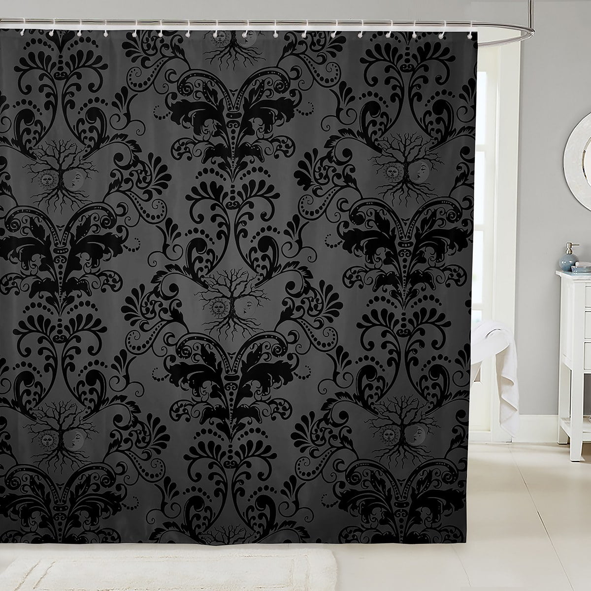 Black Damask Shower Curtain Gothic Shower Curtains for Bathroom 72"Wx78 ...