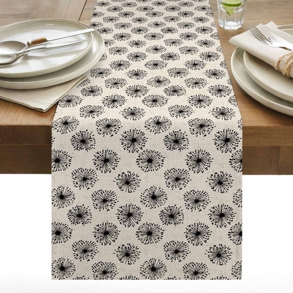 Black Dandelion Cotton Linen Table Runner Farm Flowers Plant Brown ...