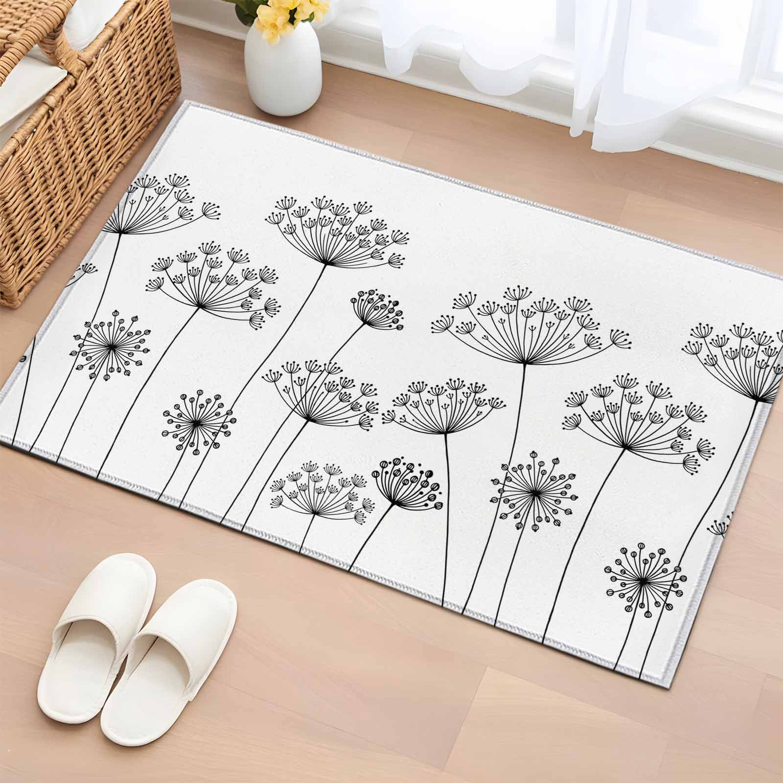Black Dandelion Entryway Rug 2'x3' Non Slip Front Door Mats, Spring ...