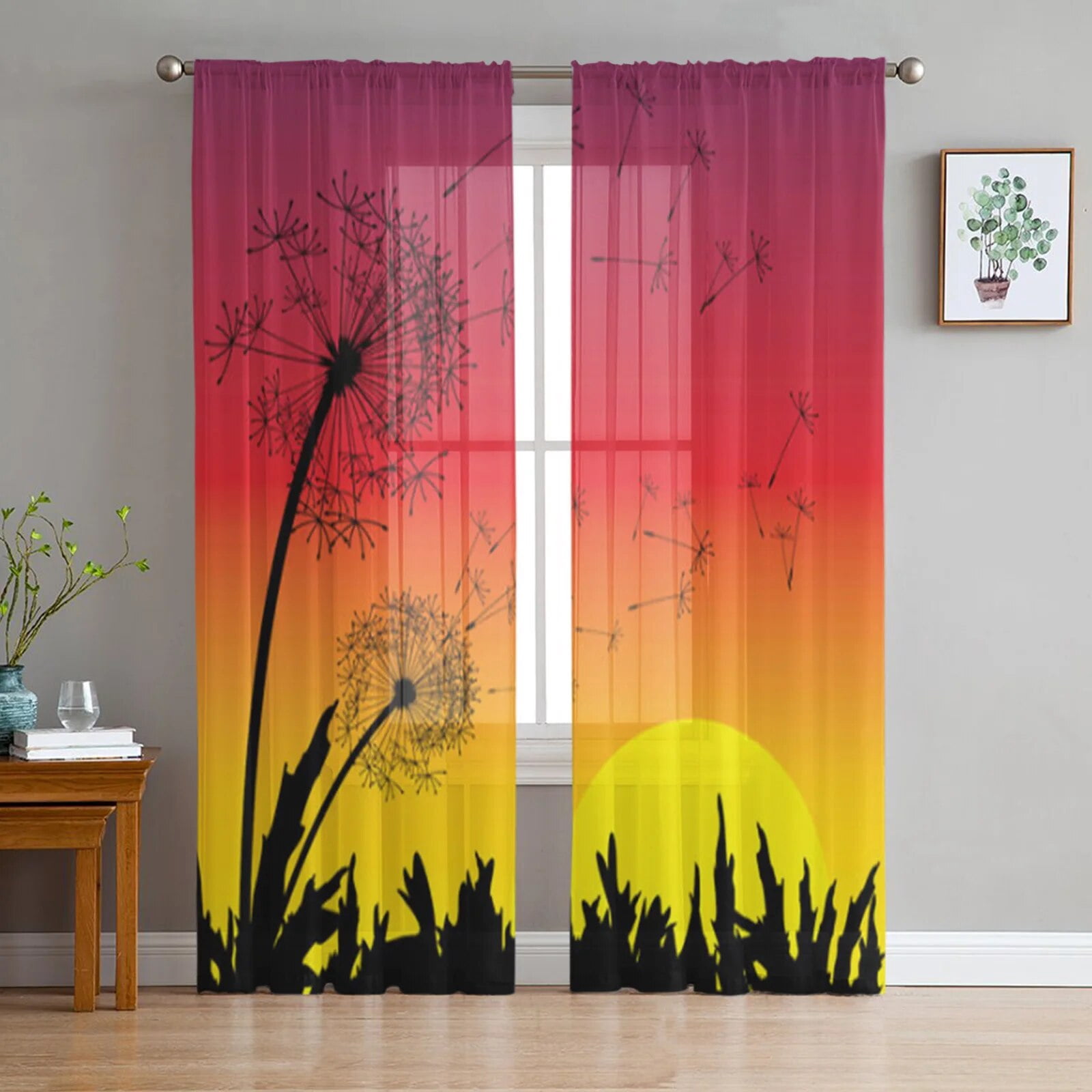 Black Dandelion Plant Seed White Sheer Curtains for Girl Kids Bedroom ...