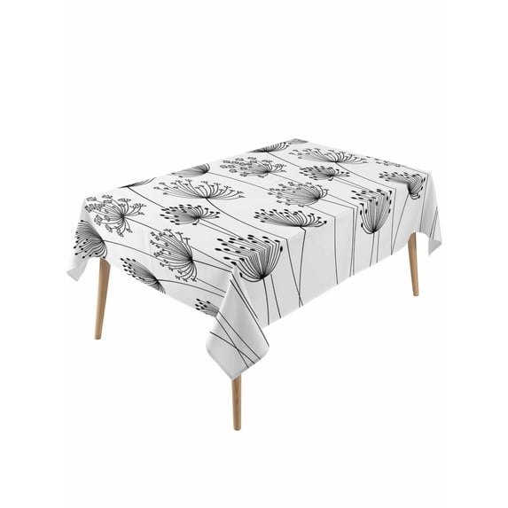 Black Dandelion Rectangle Tablecloth, Country Modern Minimalist Flower ...