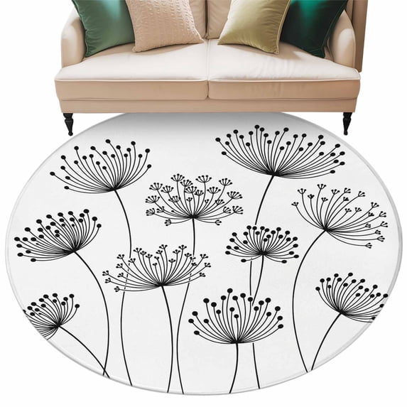 Black Dandelion Round Area Rugs Collection 8', Country Modern ...