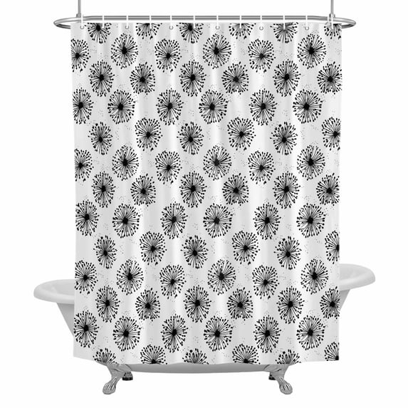 Black Dandelion Shower Curtain for Bathroom, Farm Flowers Plant White ...