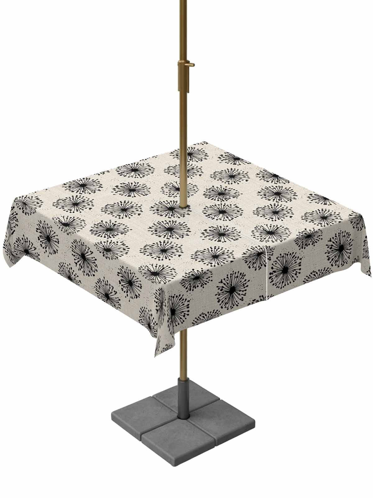 Black Dandelion Square Outdoor Tablecloth with Umbrella Hole Farm ...