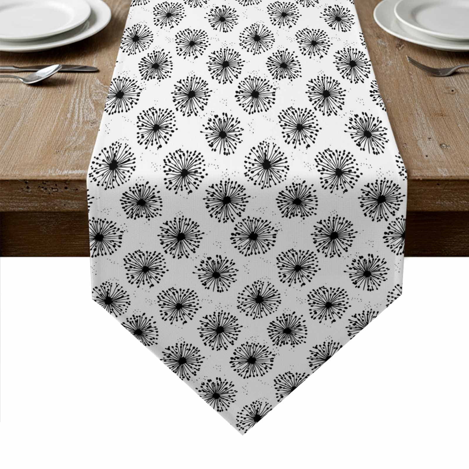 Black Dandelion Table Runner Linen Burlap Table Runner 120 Inches Long ...