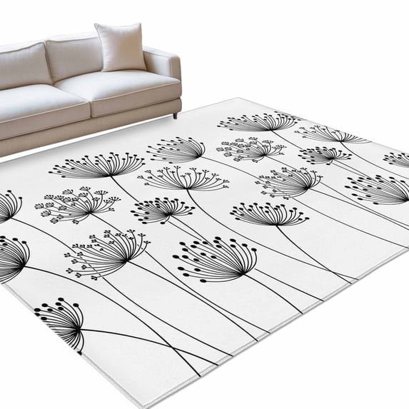 Black Dandelion Washable Rug 8x10 Area Rug for Living Room Bedroom Non ...
