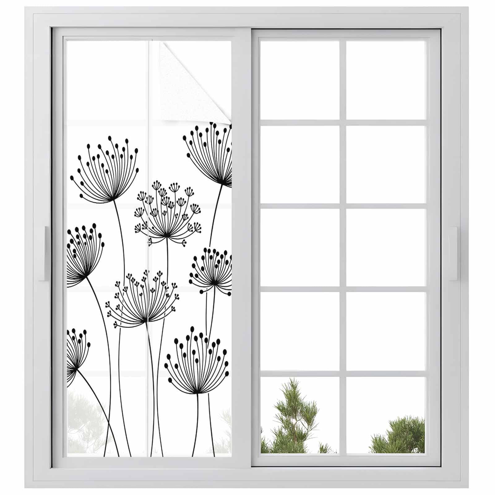 Black Dandelion Window Privacy Film, Country Modern Minimalist Flower ...