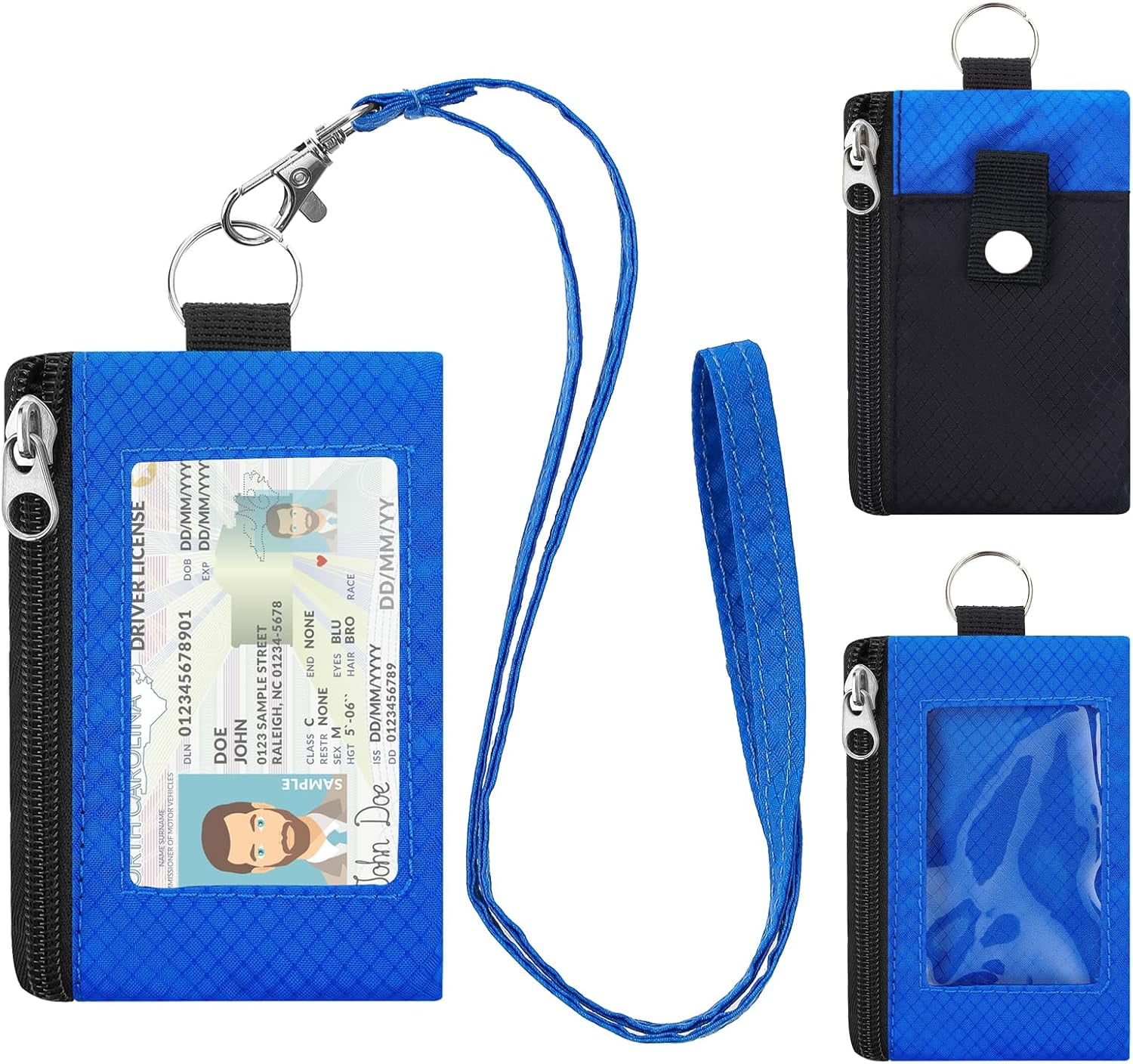 Black Dark Blue RFID Lanyard Wallet Card Coin Purse with Keychain ...