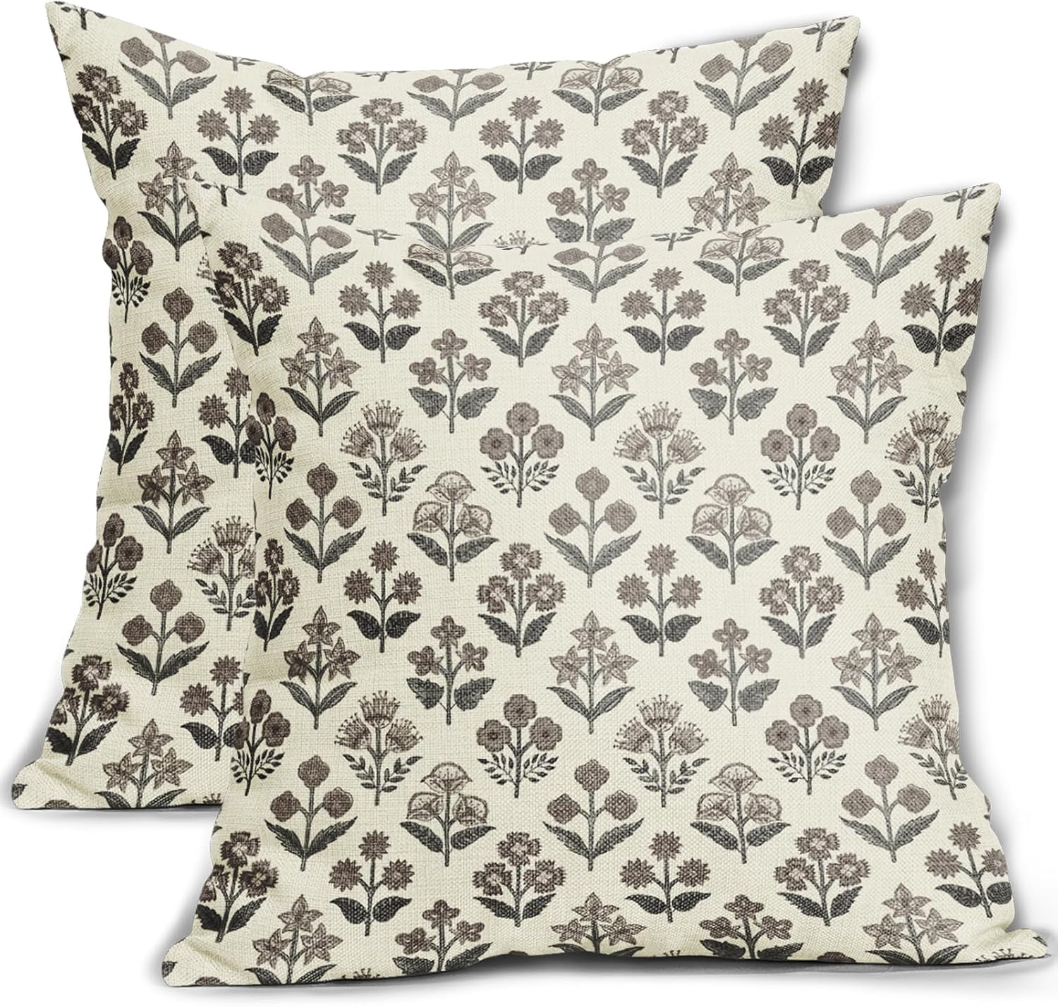 Black Dark Brown Floral Pillow Covers 18x18 Inch Set of 2, Vintage ...