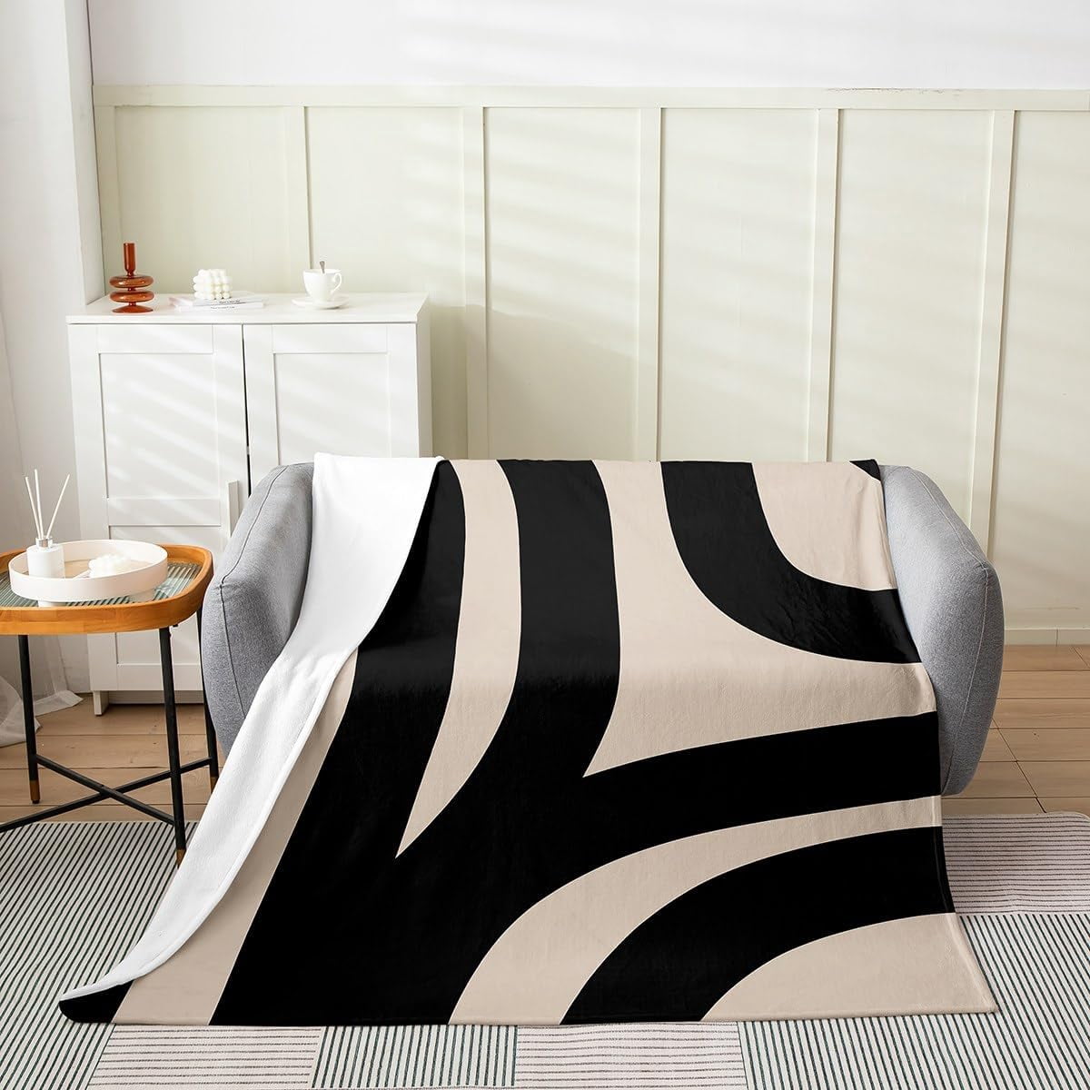 Black Dark Tan Fleece Throw Blanket Twin 60"x80" Modern Art Abstract ...