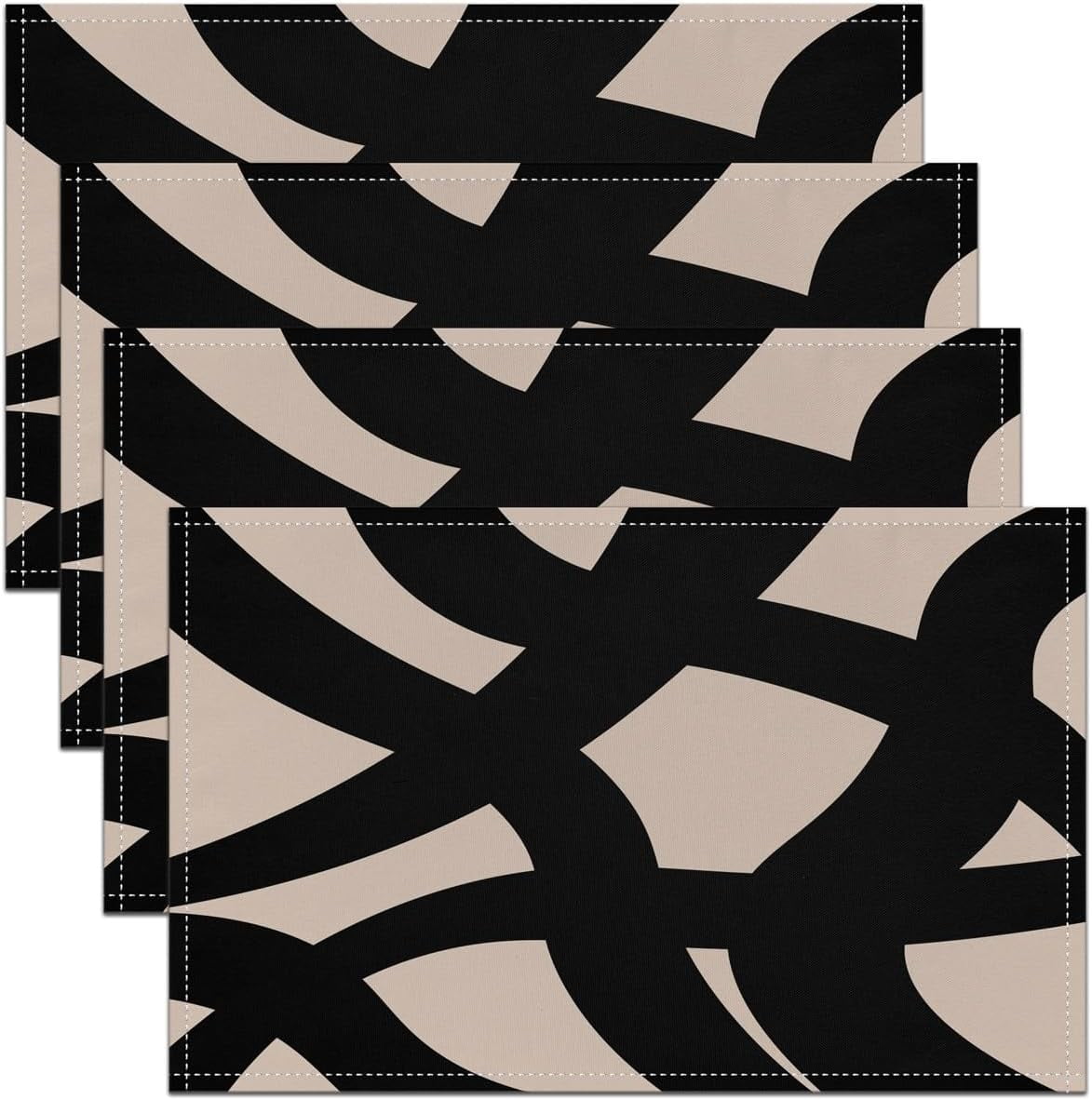 Black and Dark Tan Placemats Set of 4 12"x18" Geometric Modern ...