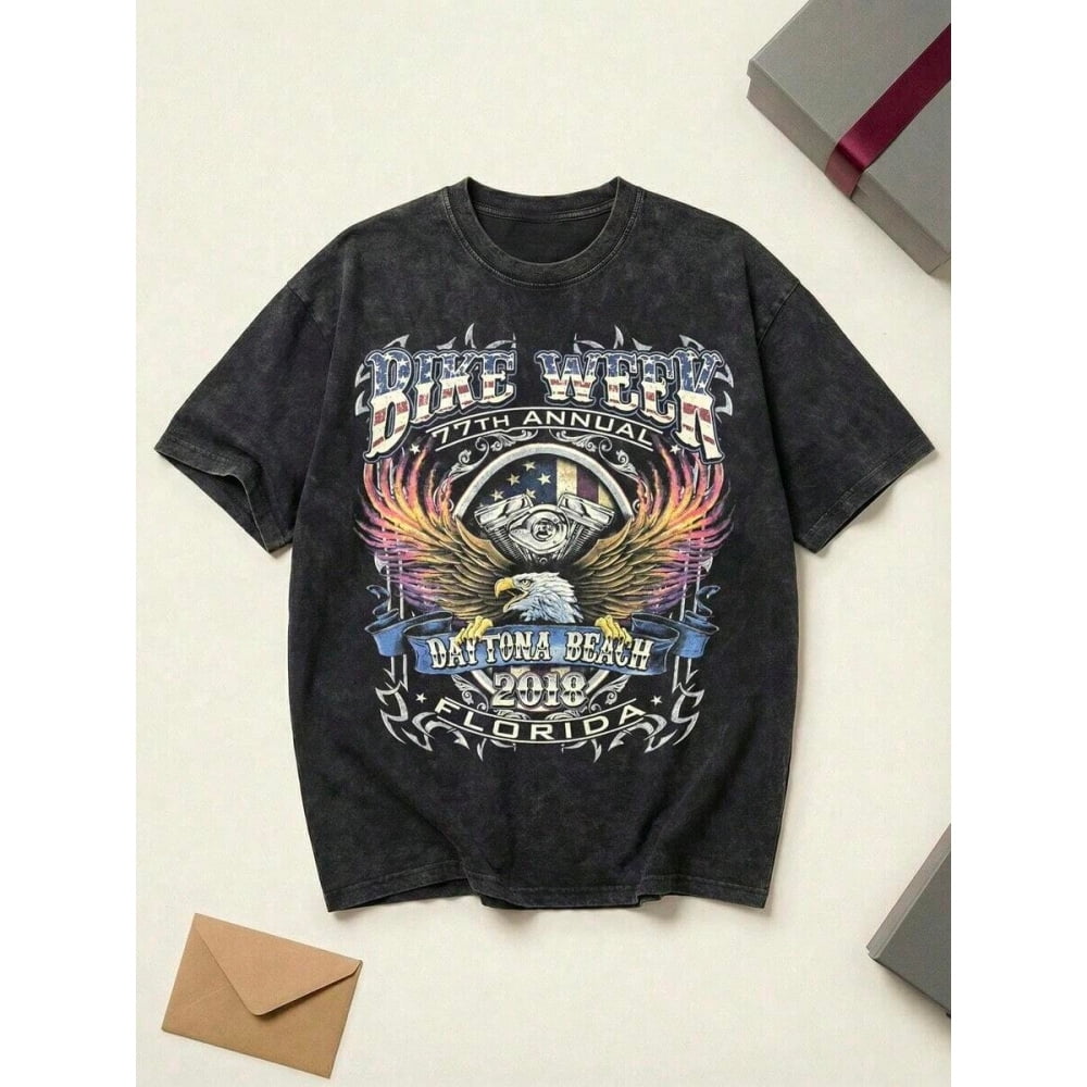 Black Daytona Beach Bike Week 77th Annual Graphic Tee Acid Washed ...