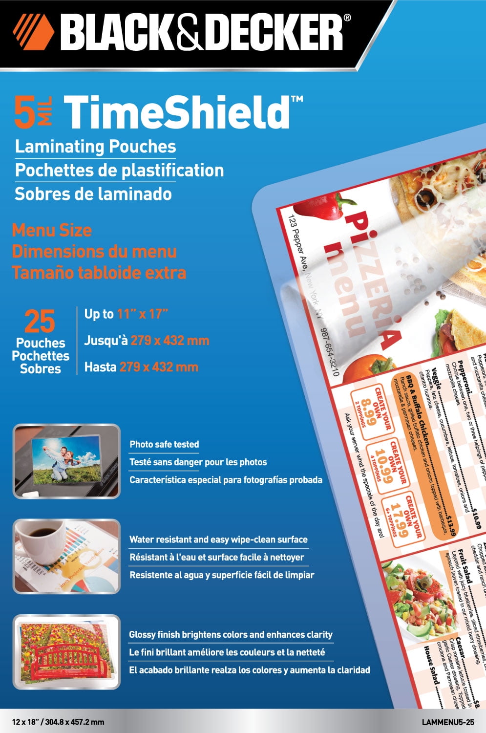 Black & Decker TimeShield™ Laminating Pouches - Menu Size - 25/Pk ...