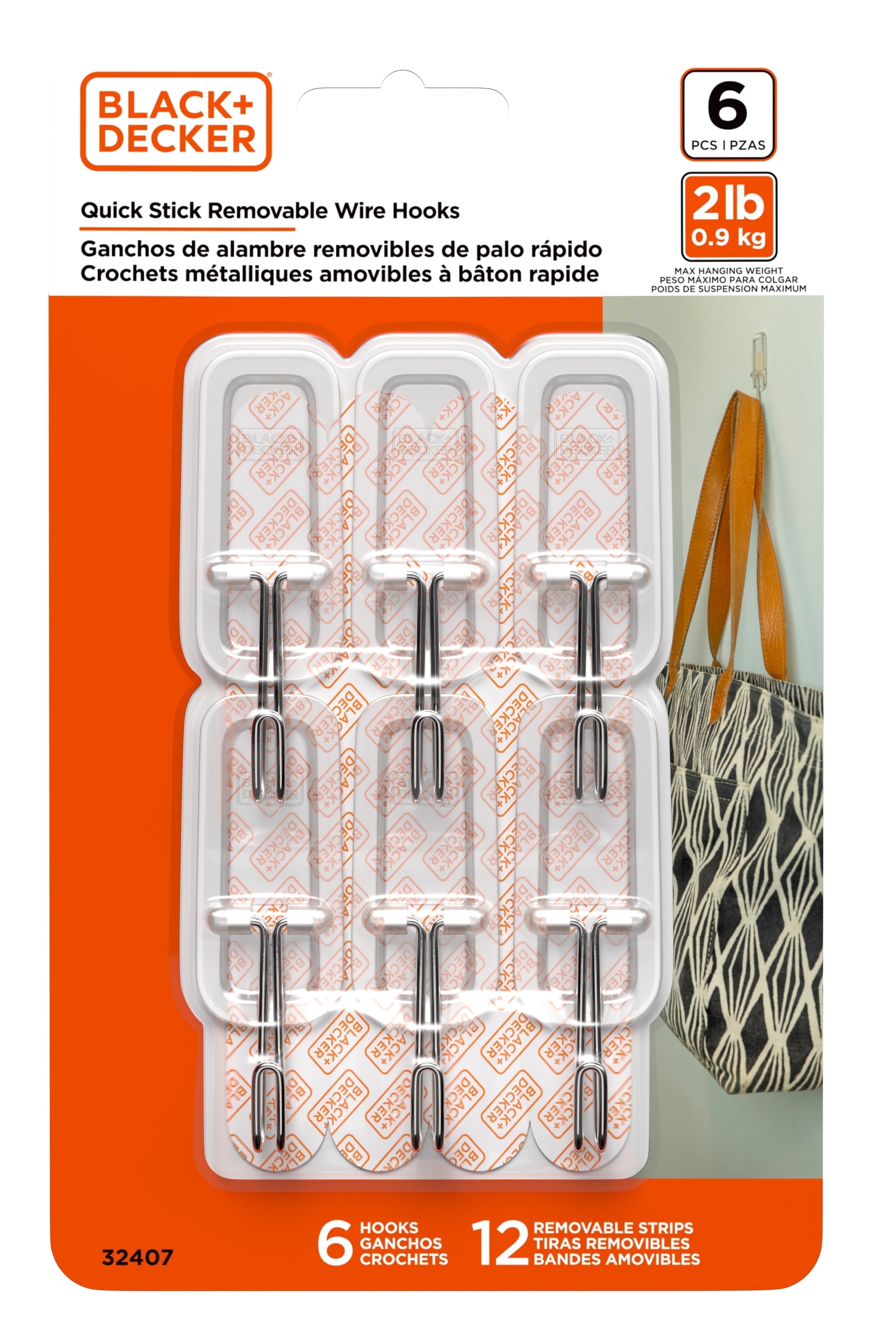 Black & Decker Wall Hooks – 6pk, Clear, Removable, Holds up to 2 lbs ...