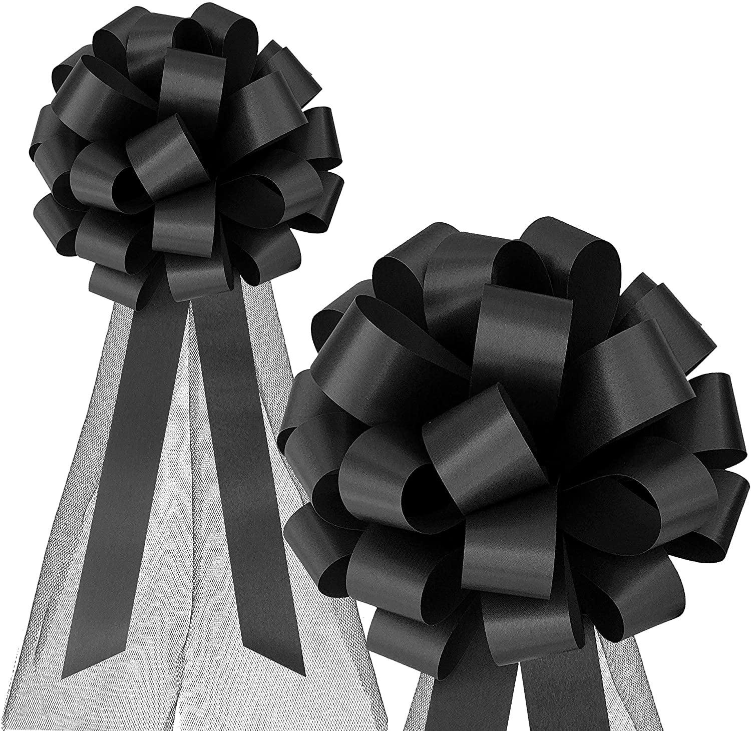 Black Decorative Pull Bows with Tulle Tails - 8" Wide, Set of 6 ...