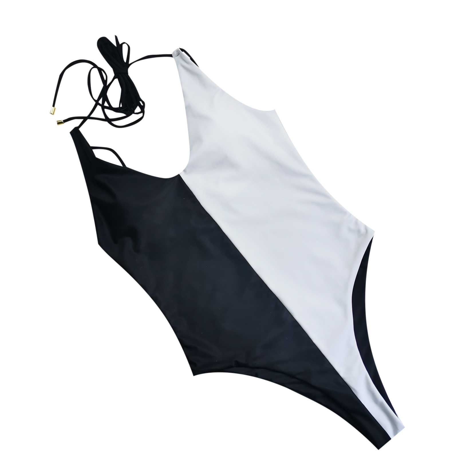 Black Deep V Neck Backless Halter for Women Sleeveless Color Block ...