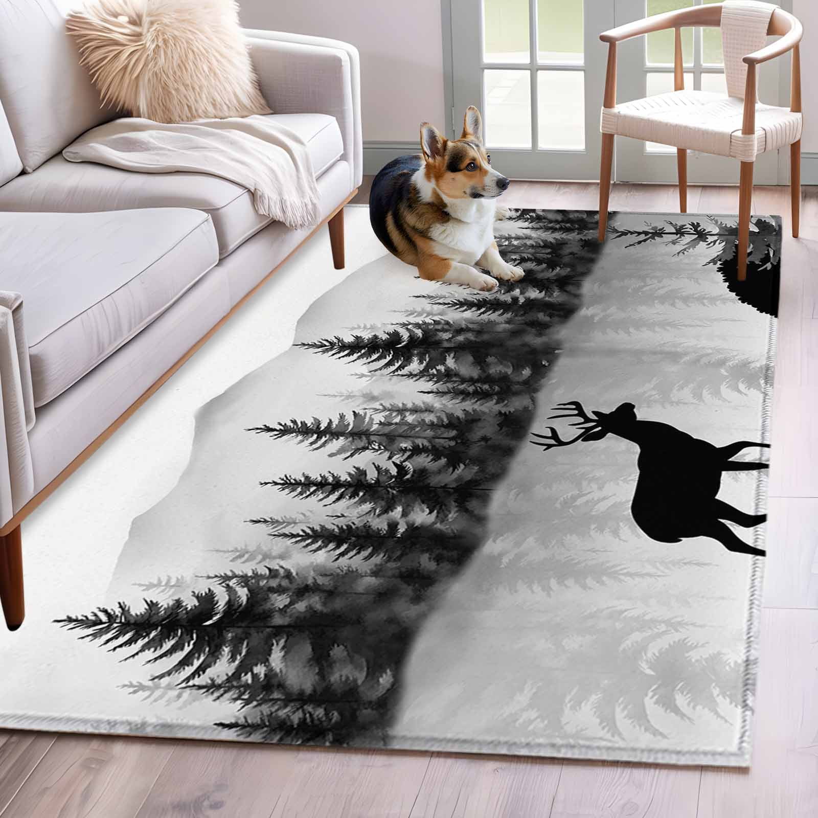 Black Deer 2.7x5 Rug for Office Desk Chair Area Small Bedroom, Mountain ...