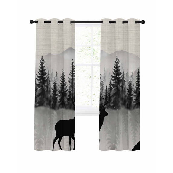 Black Deer Blackout Curtains 84 Inch Length Mountain Forest Animal ...