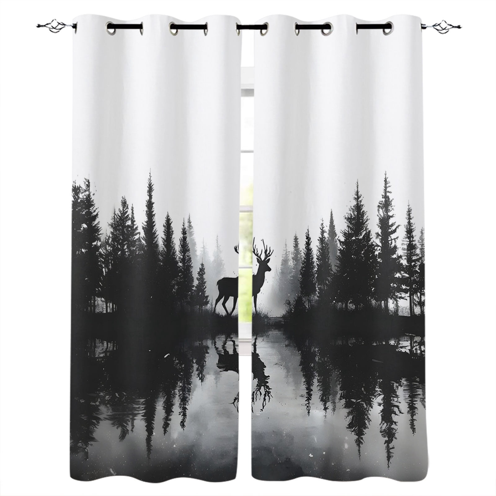 Black Deer Forest Blackout Curtains for Bedroom/Living Room, Thermal ...