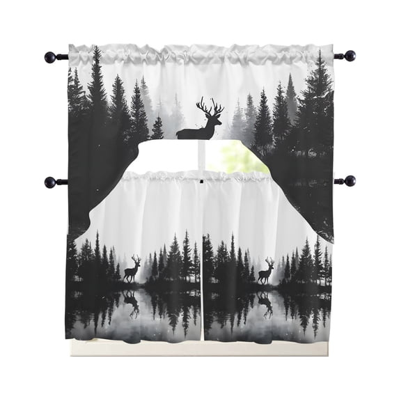 Black Deer Forest Kitchen Curtains Sets 36 Inch Length with Valance ...