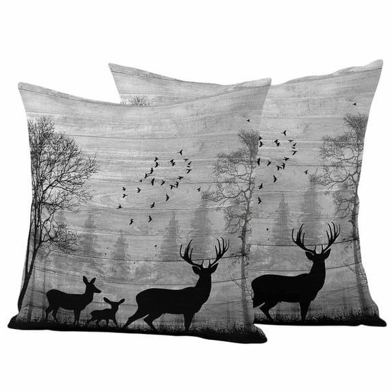Black Deer Forest Outdoor Waterproof Pillow Covers, Wooden Silhouettes ...