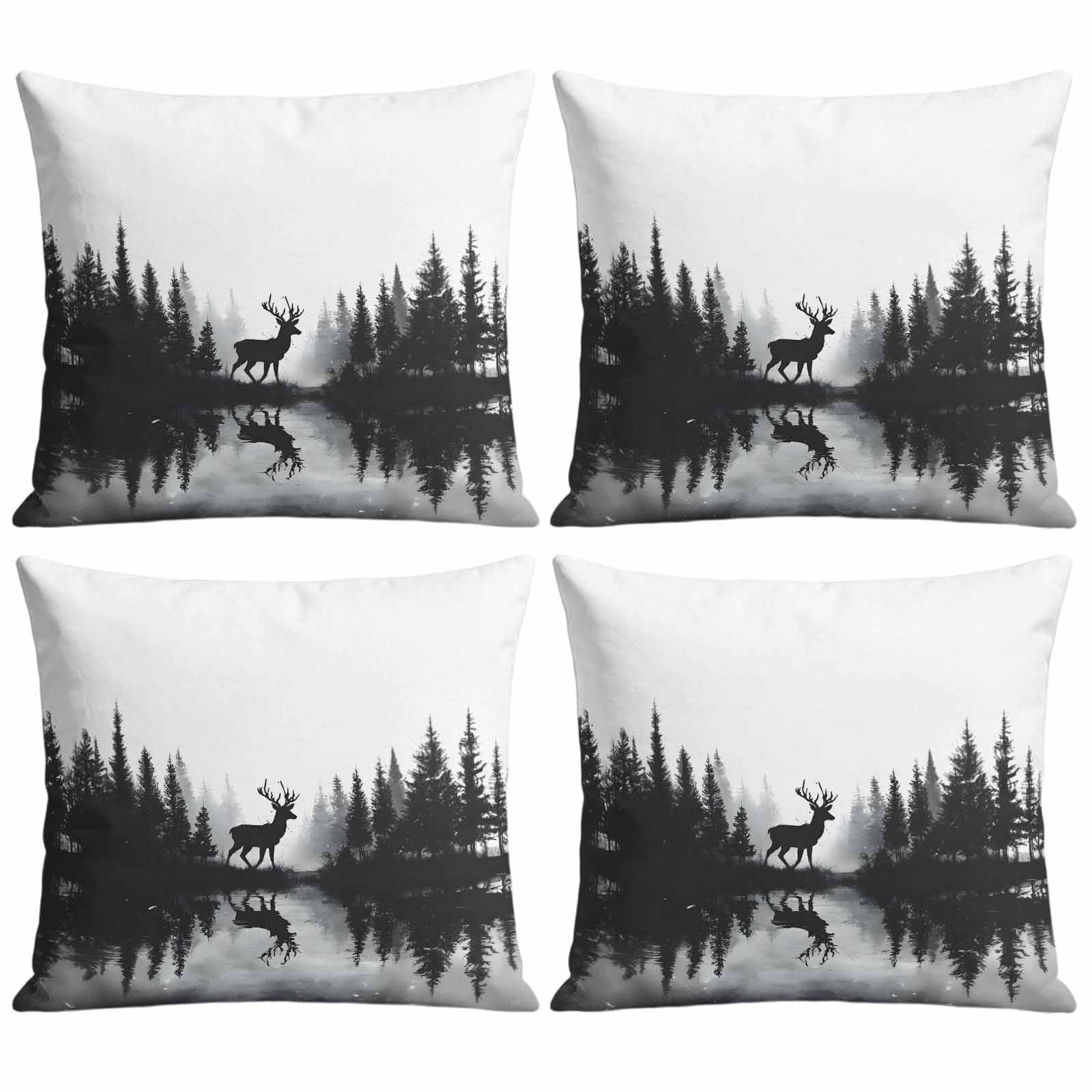 Black Deer Forest Throw Pillow Covers 18 x 18 Inch Pillow Covers Set of ...