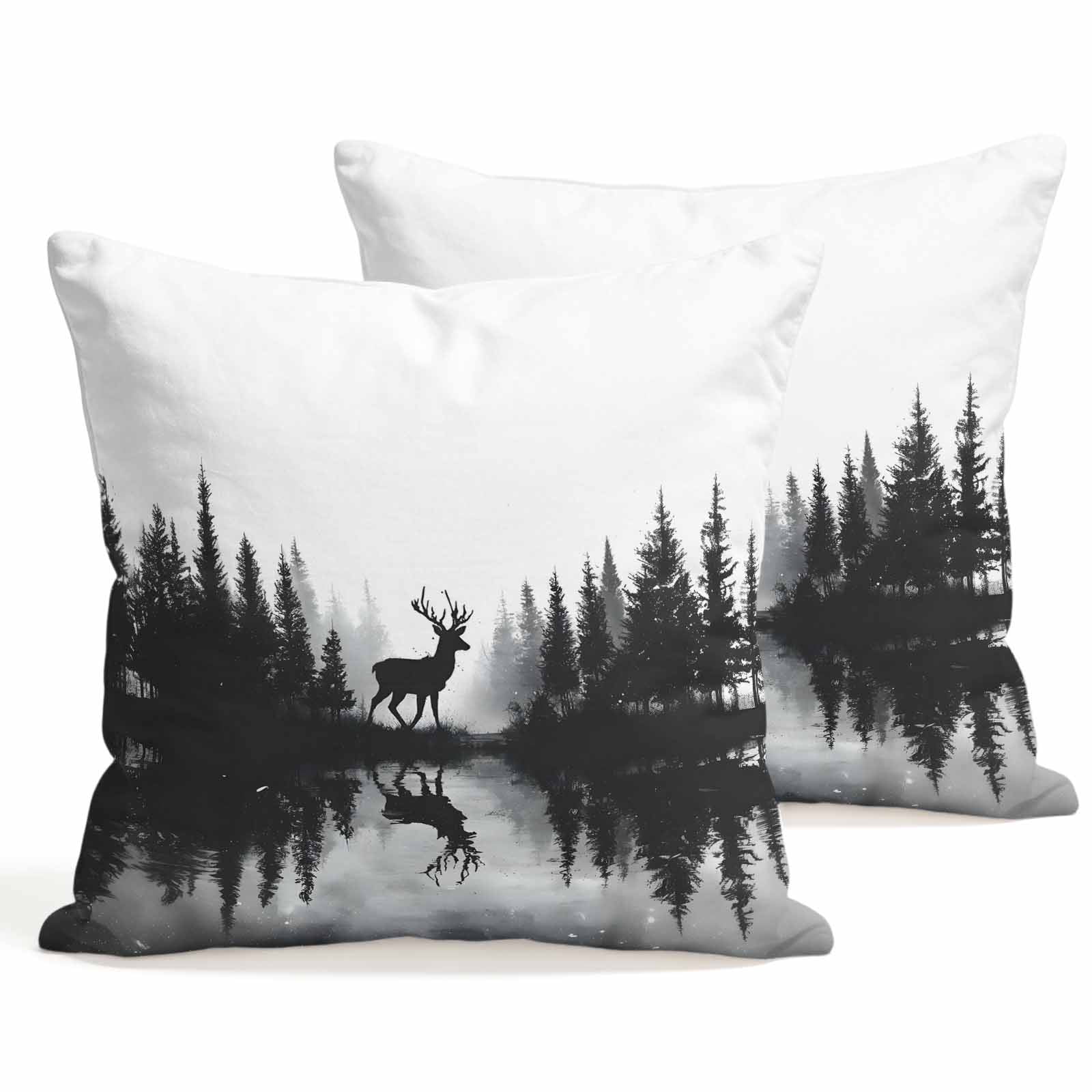Black Deer Forest Throw Pillow Covers 20 x 20 Inch Pillow Covers Set of ...
