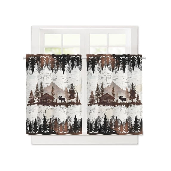 Black Deer Forest Wooden House Short Blackout Curtains 45 Inch Long ...