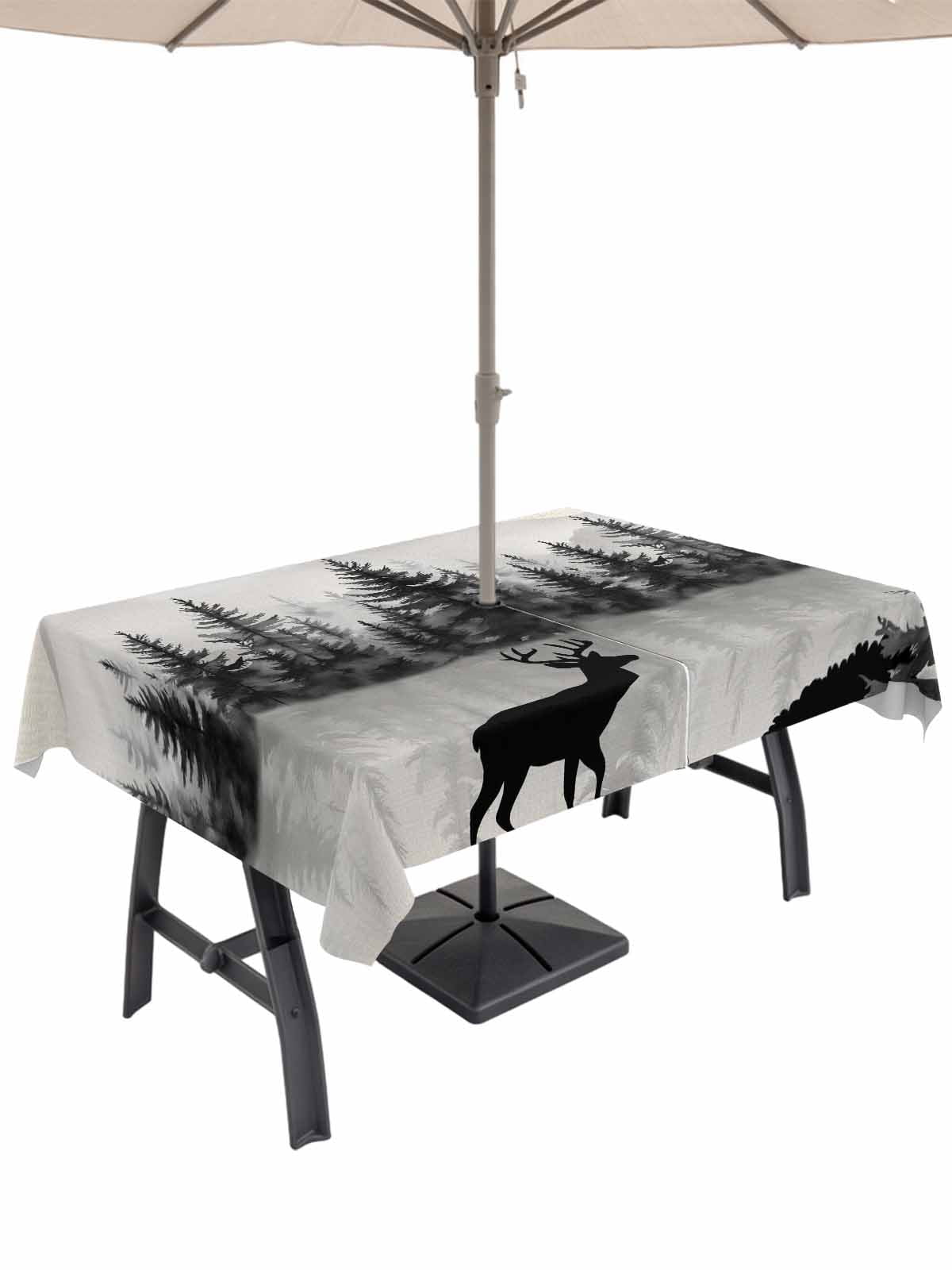 Black Deer Rectangle Outdoor Tablecloth with Umbrella Hole Mountain ...