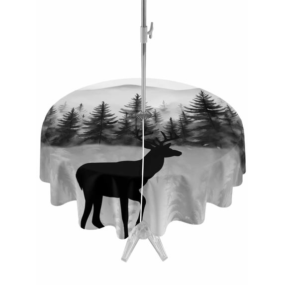 Black Deer Round Outdoor Tablecloth with Umbrella Hole Mountain Forest ...