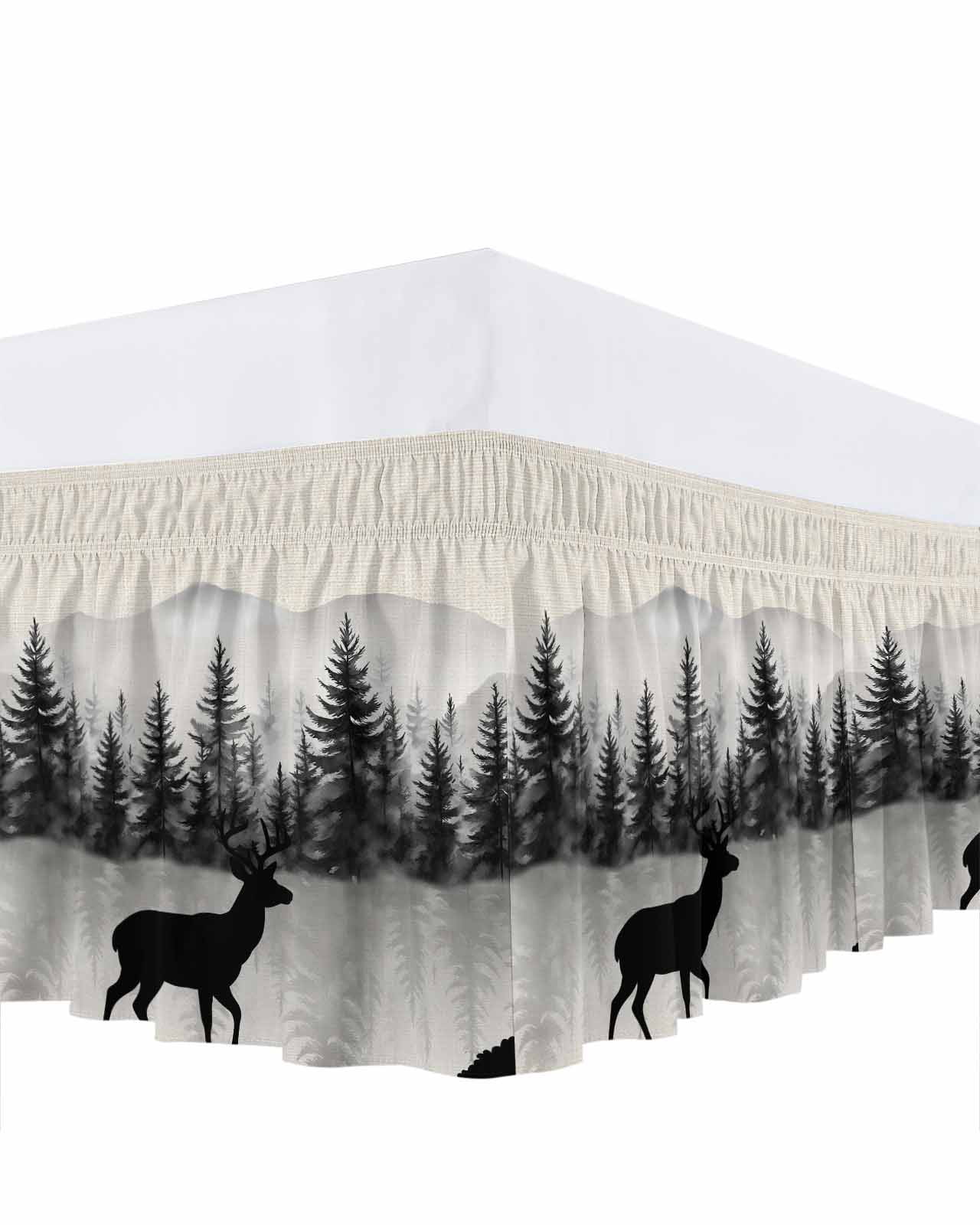 Black Deer Ruffle Bed Skirt King Size Mountain Forest Animal Trees ...
