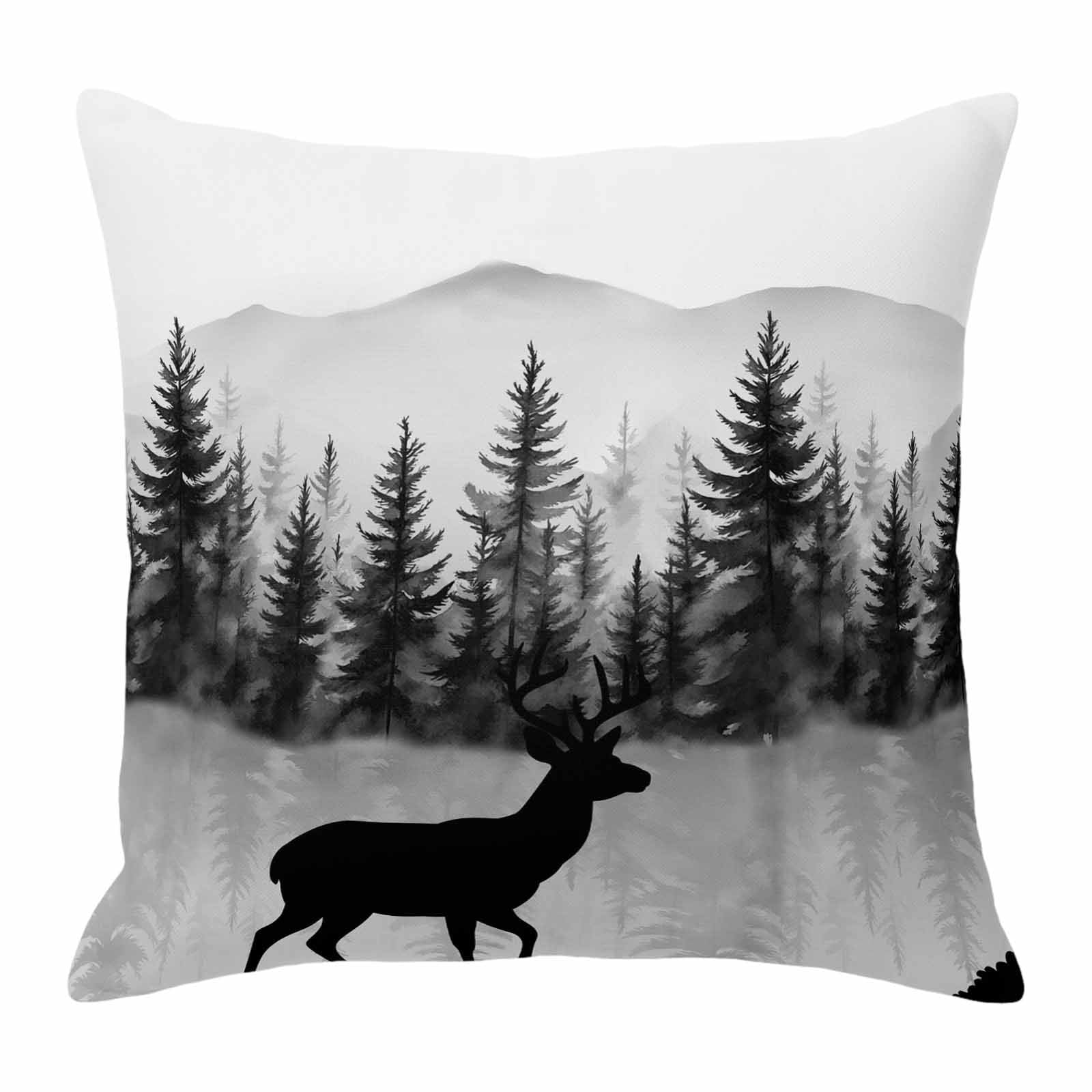 Black Deer Throw Pillow Cover Mountain Forest Animal Trees Nature ...