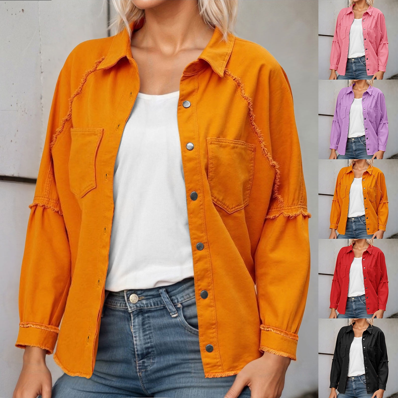 Black Denim Jacket Mid Length Denim Jacket Loose Edge Splicing Pocket ...