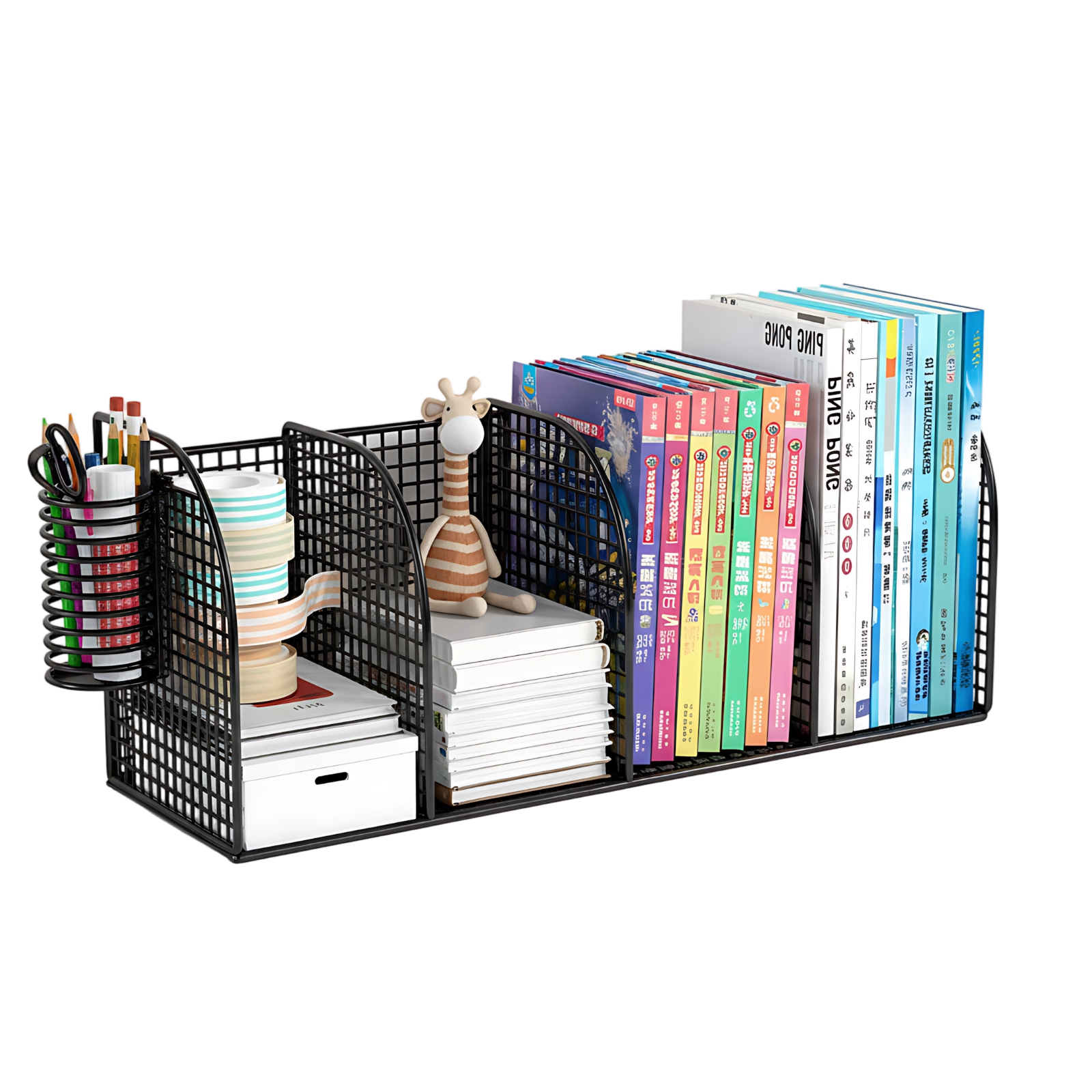 Black Desk Bookshelf Organizer with Pen Holder, 17.7 in / 45 cm Metal ...