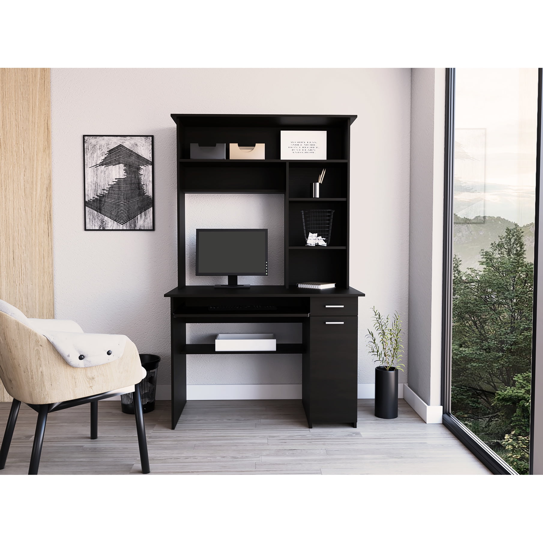 Black Desk Featuring , Cover, And Practical Storage Settings - Multiple ...