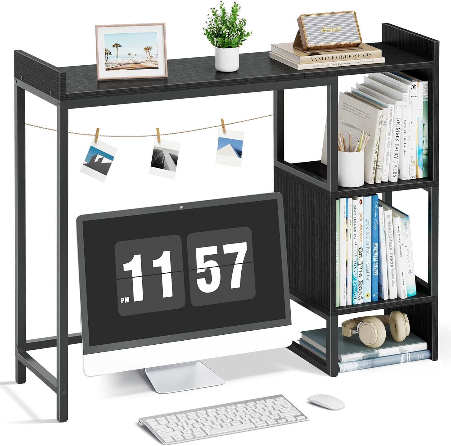 Black Desk Hutch Top Only Dorm, Desktop Shelf Bookshelf 37