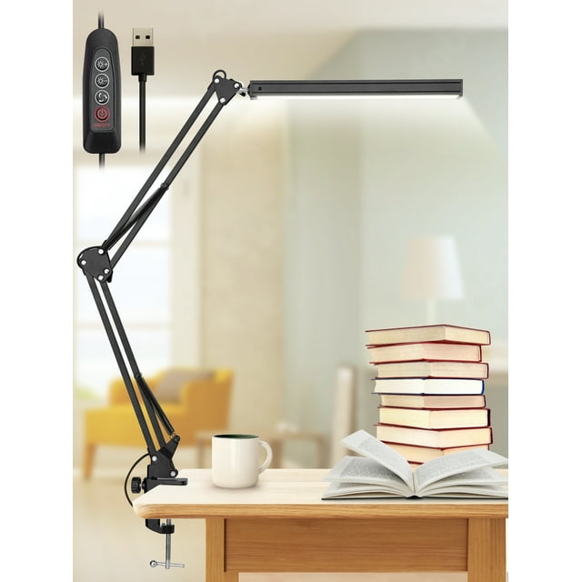 Mata1 Swing Arm Desk Lamp, Black, 3 Modes, 10 Levels, Clamp-On, No Blue ...